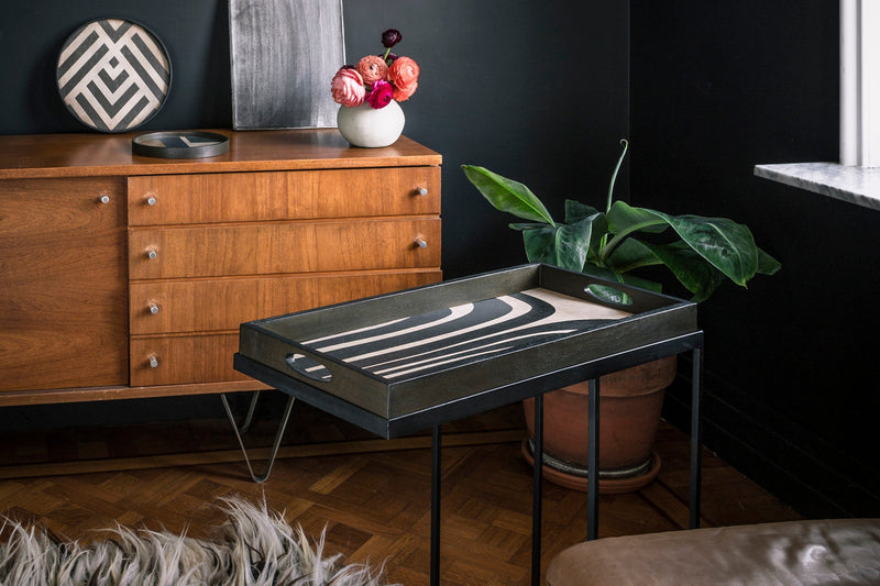 Shop Graphite Curves Wooden Tray | Burke Decor