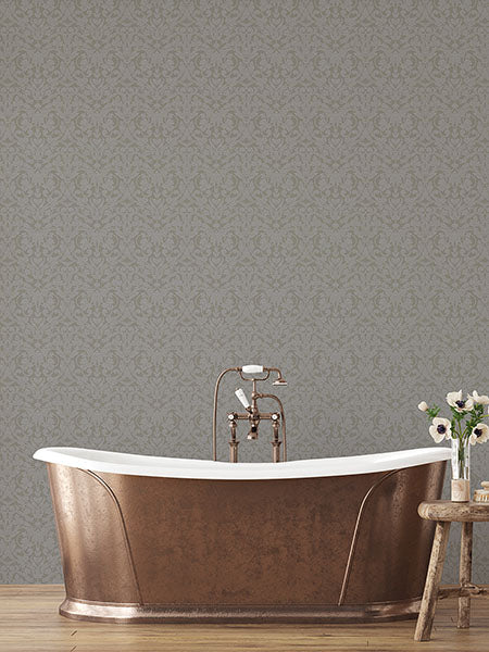 Shop Rosali Grey Scroll Damask Wallpaper | Burke Decor