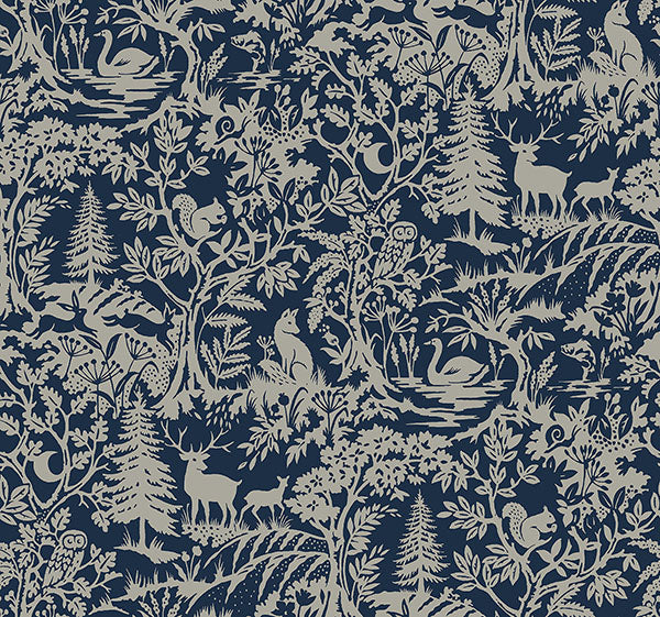 Shop Sample Alrick Navy Forest Venture Wallpaper | Burke Decor