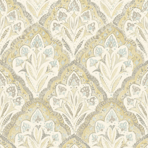 Shop Sample Mimir Mustard Quilted Damask Wallpaper | Burke Decor