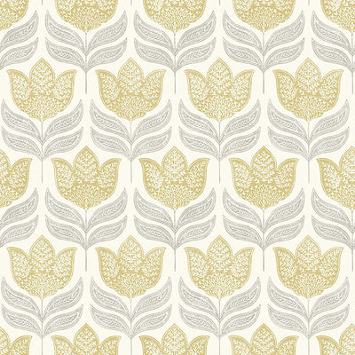 Shop Sample Cathal Mustard Tulip Block Print Wallpaper | Burke Decor