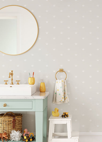 Shop Bea Silver Crowns Wallpaper from the Fable Collection | Burke Decor