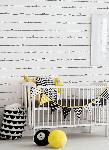 Shop Love & Hearts Black Script Wallpaper from the Fable Collection ...