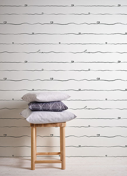 Shop Love & Hearts Black Script Wallpaper from the Fable Collection ...