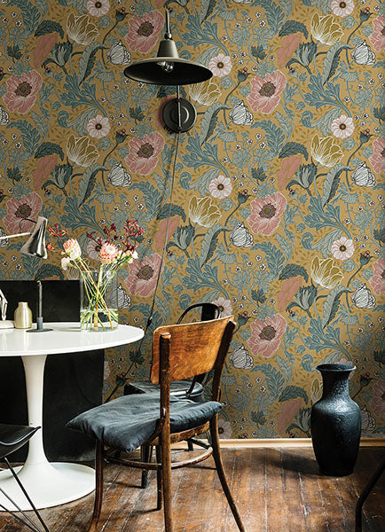 Shop Anemone Mustard Floral Wallpaper | Burke Decor