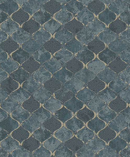 Shop Pilak Blue Ogee Tile Wallpaper from Lumina Collection | Burke Decor
