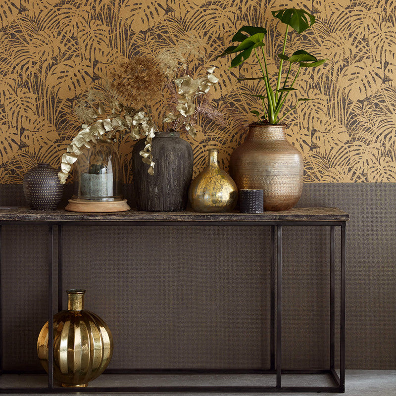 Shop Abstract Large-Scale Leaf Wallpaper in Gold/Grey | Burke Decor