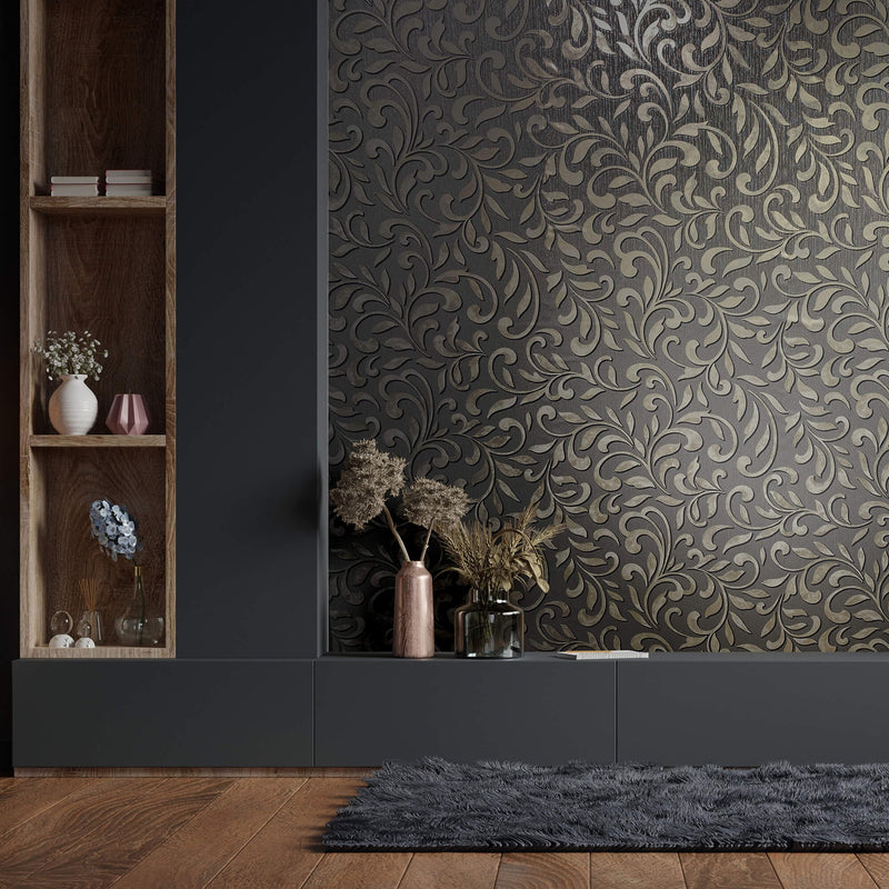 Shop Royal Damask Wallpaper in Antracite/Silver from the Olio ...