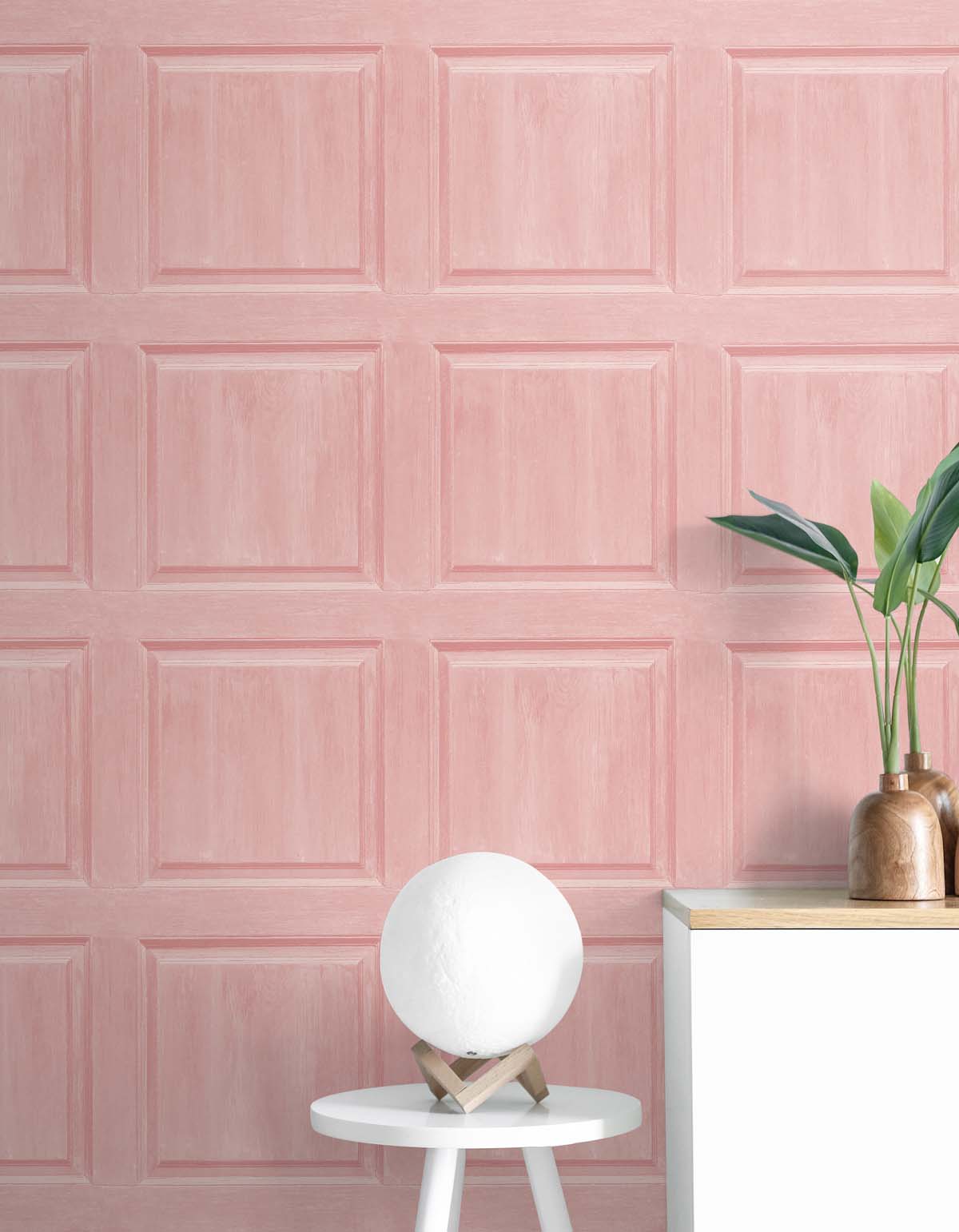 Shop Washed Faux Panel Wallpaper in Blush | Burke Decor
