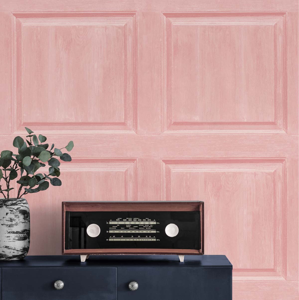 Shop Washed Faux Panel Wallpaper in Blush | Burke Decor