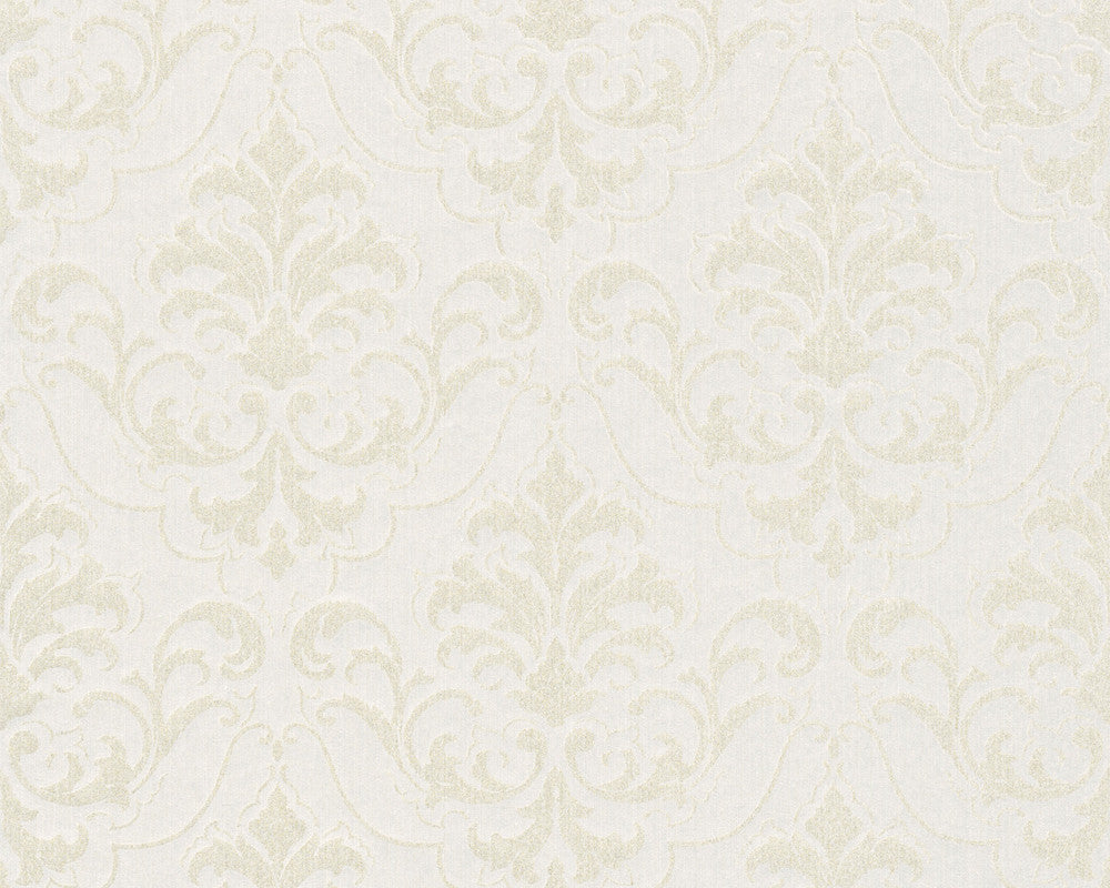 Shop Sample Classic Baroque Wallpaper in Cream, Metallic, and White ...