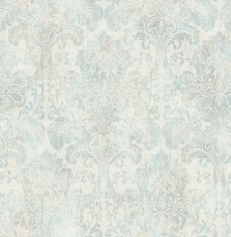 Shop Sample Distressed Damask Wallpaper in Vintage Blue from the ...