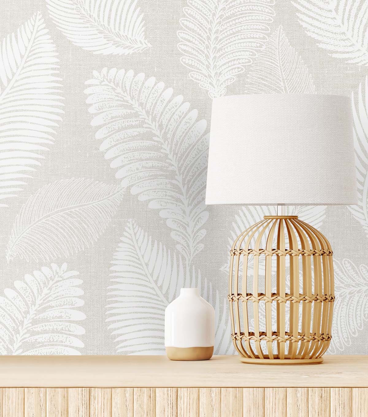 Shop Tossed Leaves Wallpaper in Cool Linen | Burke Decor