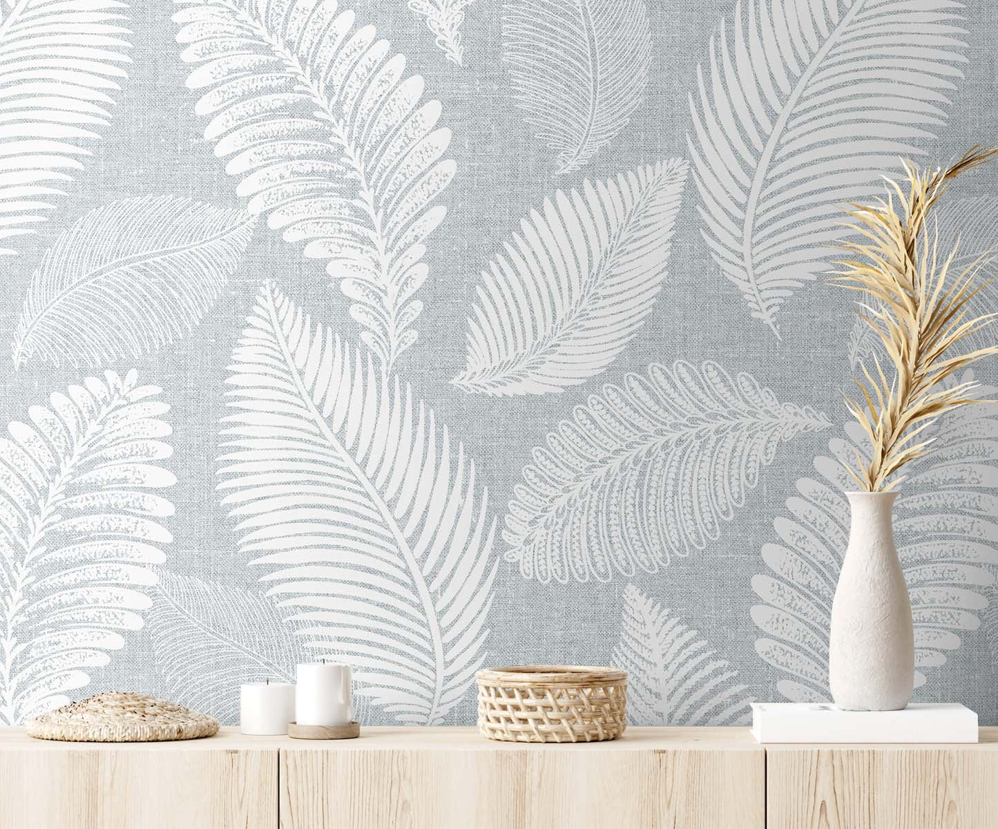Shop Tossed Leaves Wallpaper in Ice | Burke Decor