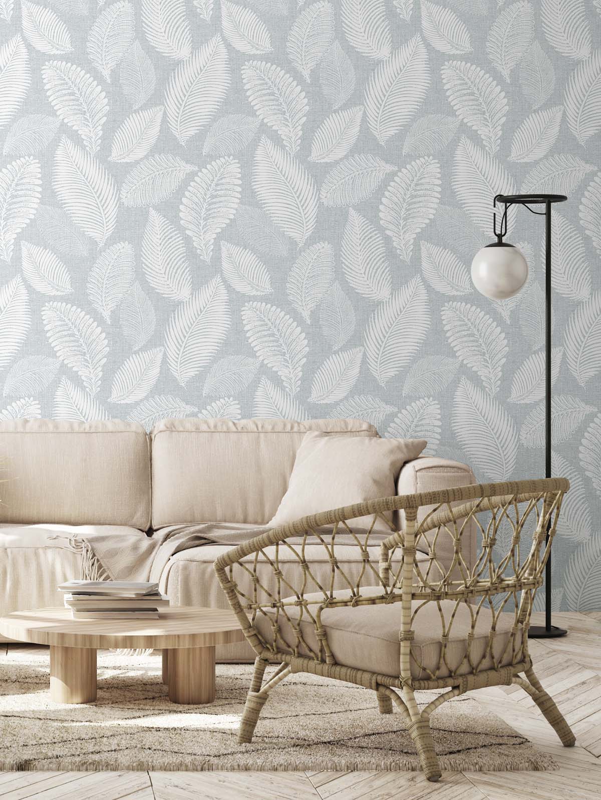 Shop Tossed Leaves Wallpaper in Ice | Burke Decor