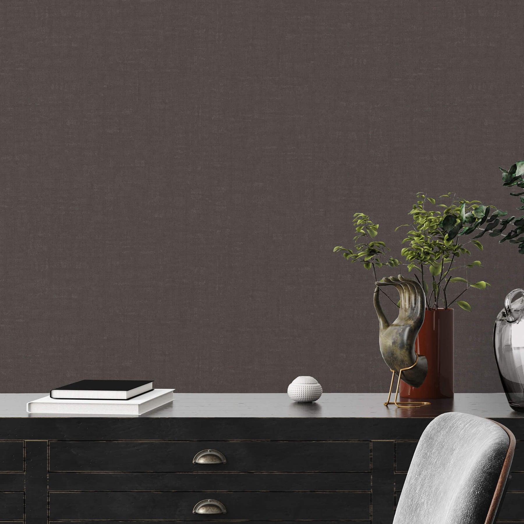 Shop Linen Effect Textured Wallpaper in Black | Burke Decor