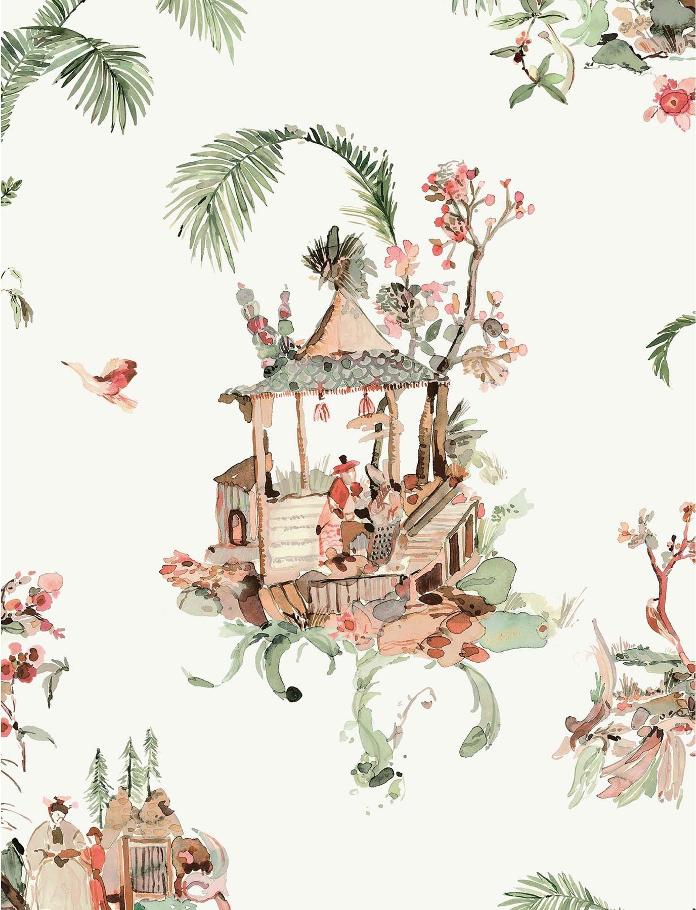 Shop Signature Toile Chinoise Coral/Green Wallpaper | Burke Decor