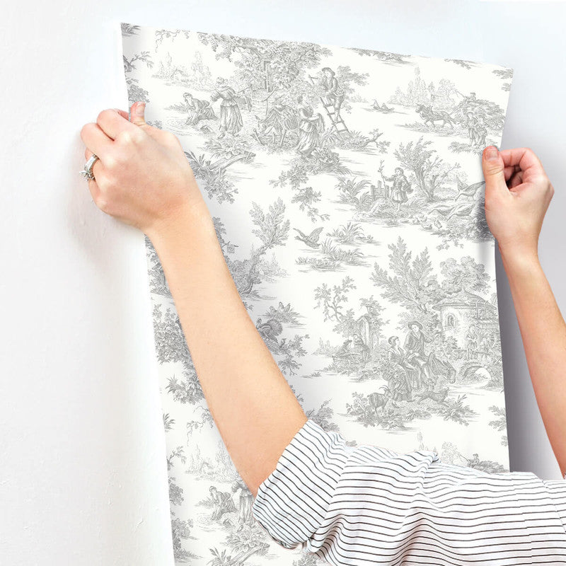 Shop Campagne Toile Wallpaper in Grey | Burke Decor